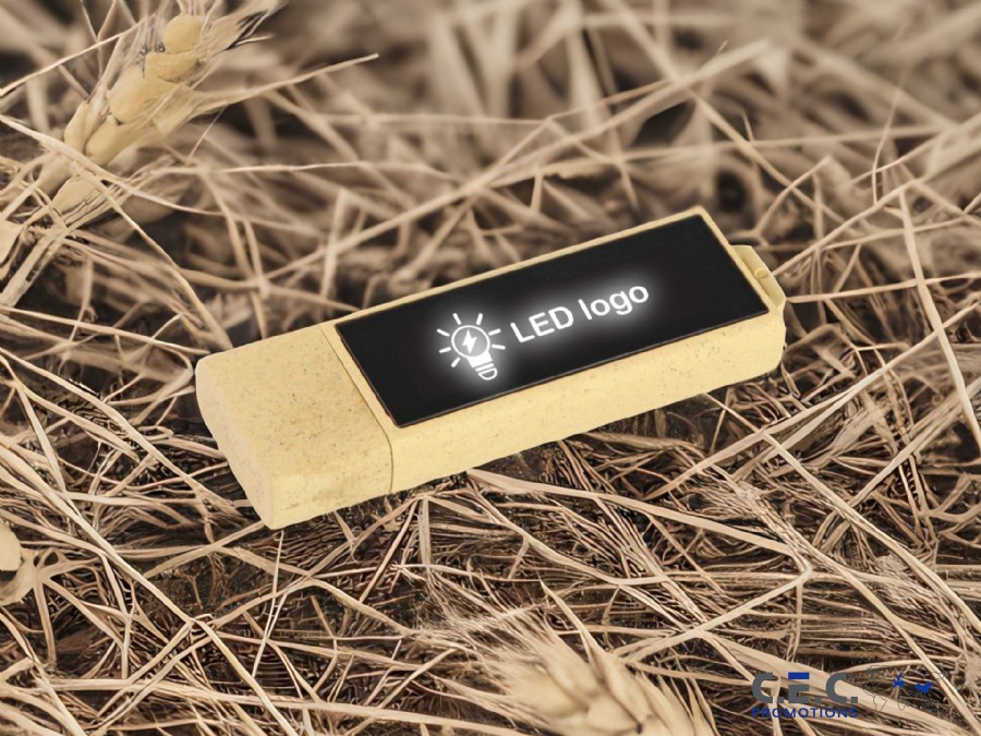 LED USB-Stick aus Weizenstroh mit Leuchteffekt als idealer Werbeartikel