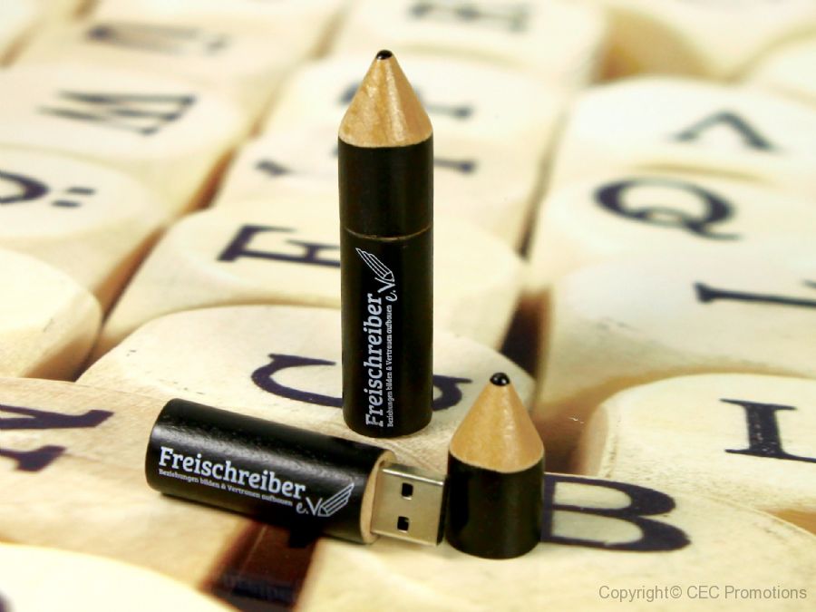 Bleistift USB Stick aus Holz mit Logo